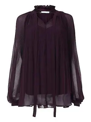 LEEM Pleated Sheer Woven Blouse - Purple