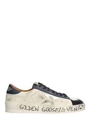 GOLDEN GOOSE Stardan Graffiti Leather Trainers - White/navy