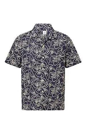Paul Smith Floral-embroidered Short-sleeve Cotton-blend Shirt - Blue