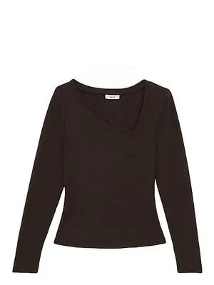 REISS Asymmetric-neck Stretch-cotton Top - Chocolate Brown