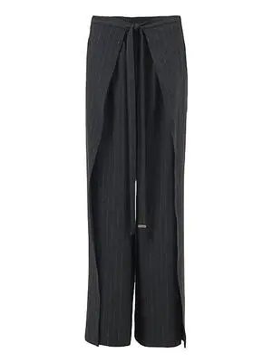 LEEM Draped Wide-leg Woven Trousers - Grey