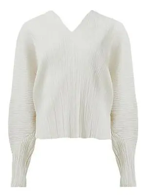 LEEM Plissé Long-sleeve Top - White