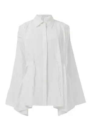 LEEM Pleated Long-sleeve Cotton Blend Shirt - White