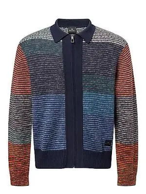 Paul Smith Zip-up Knitted Cotton And Wool-blend Jacket - Blue