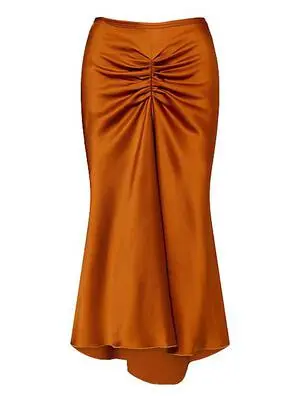 Victoria Beckham Gathered Woven Midi Skirt - Bronze