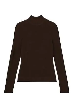 REISS Sofia Funnel-neck Knitted Top - Chocolate Brown