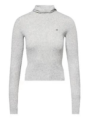 ADANOLA Hooded Ribbed Knitted Top - Light Grey Melange