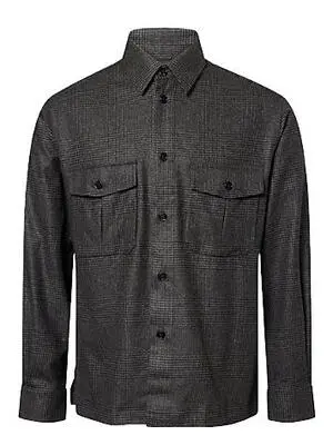 Dunhill Super 170s Glen-check Wool And Cashmere-blend Overshirt - Mid Grey