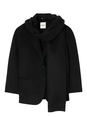 Sandro Short Integrated-scarf Wool Coat - Black