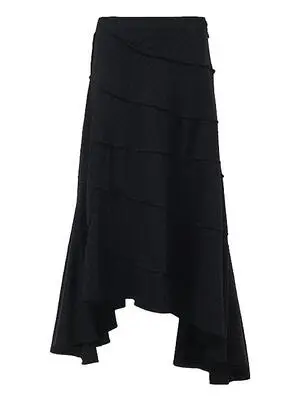 LEEM Panelled Asymmetric-hem Midi Skirt - Black