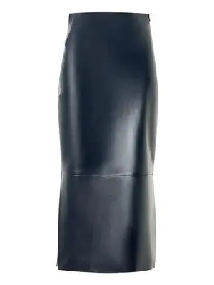 Akris Lacquered Leather Midi Skirt - Navy