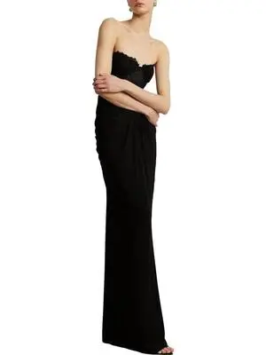 Bcbgmaxazria Strapless Lace & Jersey Gown - Black