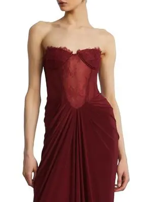 Bcbgmaxazria Strapless Lace & Jersey Gown - Cabernet
