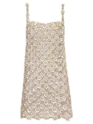 Oscar De La Renta Embroidered Shift Dress - Silver