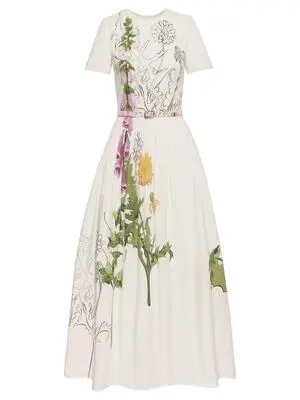 Oscar De La Renta Foxglove Sketch Cotton Poplin Dress - Multi