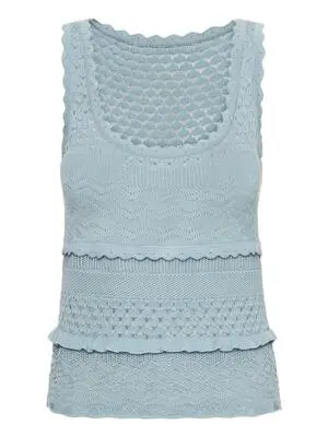 Oscar De La Renta Scallop Trim Knit Tank - Blue