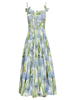 Oscar De La Renta Allium Embroidered Cotton Poplin Dress Multi