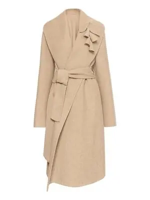Oscar De La Renta Foxglove Embroidered Wool Wrap Coat - Beige