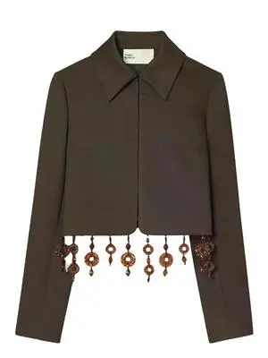 Tory Burch Beaded Crepe Jacket - Brown