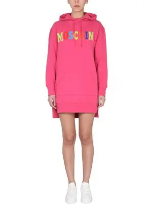 Moschino Hooded Dress With Logo - Fuchsia