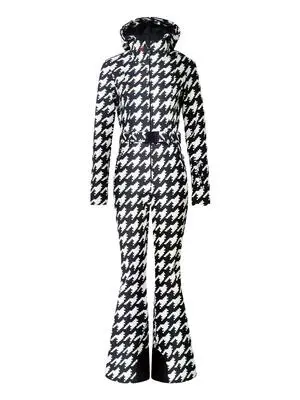 Perfect Moment Houndstooth Hooded Ski Suit - Black
