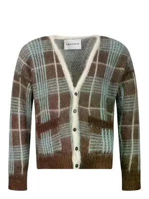 AMARANTO Check-pattern Brushed Wool Cardigan - Brown