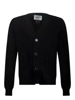 AMARANTO V-neck Ribbed Knit Cardigan - Black