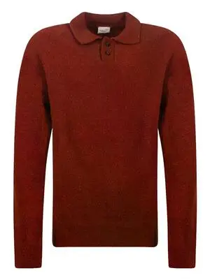 GALLIA Buttoned Collar Knitted Sweater - Red