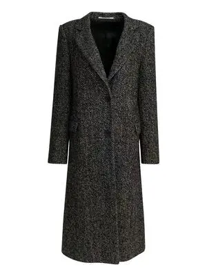 Tagliatore Herringbone Button Coat - Black