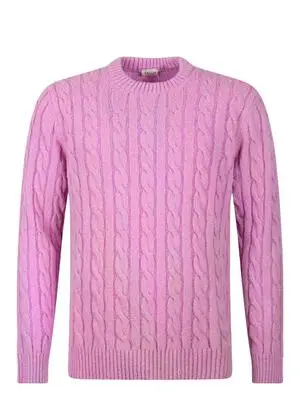 GALLIA Cable-knit Crew Neck Sweater - Pink