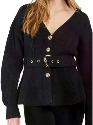 DERHY Ruffled Belted Cardigan