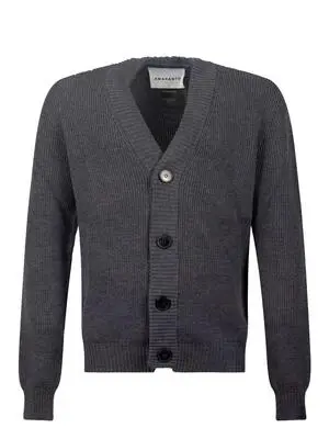 AMARANTO Ribbed-knit V-neck Cardigan - Grey