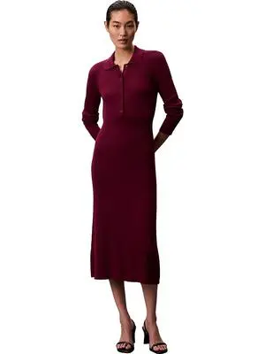 Calvin Klein Smooth Cotton Rib Midi Dress - Berry Glaze