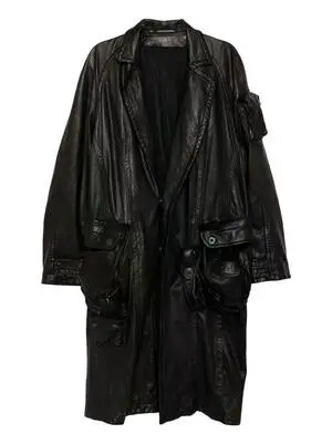 JULIUS Gas Mask Leather Coat - Black