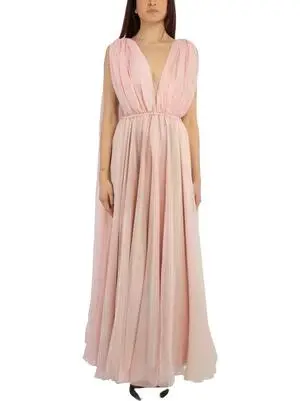 ACTUALEE Draped V-neck Maxi Dress - Pink