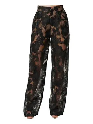 JLUXLABEL Floral Organza High-waist Pants - Black