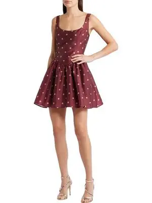 HUTCH Soleil Polka Dot Mini Cocktail Dress - Pomegranate Spaced Polka Dot