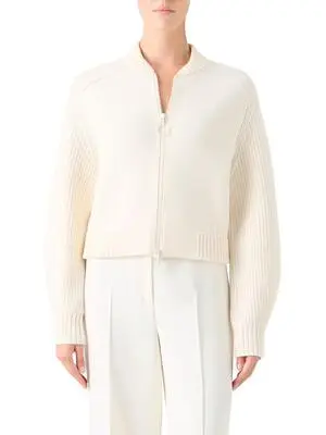 Akris Stretch Virgin Wool Bomber Cardigan - Ivory