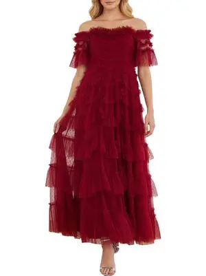 NEEDLE & THREAD Aviana Off-shoulder Gown - Red