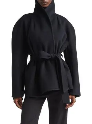 Balenciaga Short Double Face Wool Wrap Coat - 1000 Black