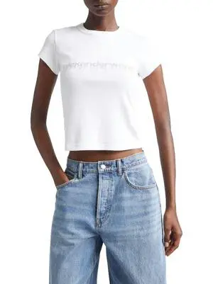 Alexander Wang Hotfix Crystal Logo Baby Tee - White