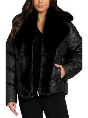 MARCIANO Estella Quilted Puffer Jacket With Faux Fur Trim - Black