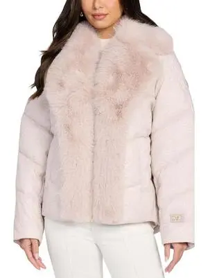 MARCIANO Estella Quilted Puffer Jacket With Faux Fur Trim - Light Pink