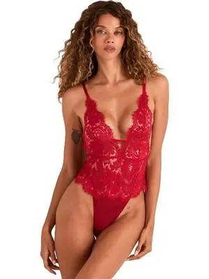 ADORE ME Lace Bodysuit - Dark Red