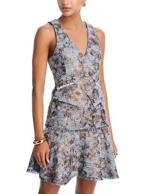 Cinq À Sept Foil Printed Tweed Vest - Silver Multi