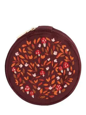 FABLE ENGLAND Magical Mushroom Embroidered Velvet Jewellery Box - Red