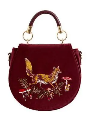 FABLE ENGLAND Fox & Mushroom Embroidered Saddle Bag - Red