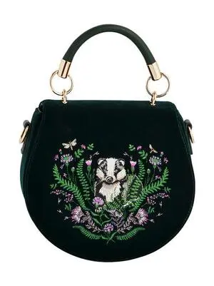 FABLE ENGLAND Badger Embroidered Saddle Bag - Woodland Green