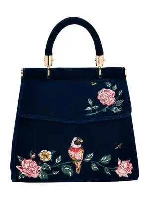 FABLE ENGLAND Mini Embroidered Top Handle Tote - Navy
