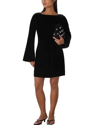 Whistles Velvet Flare Sleeve Dress - Black